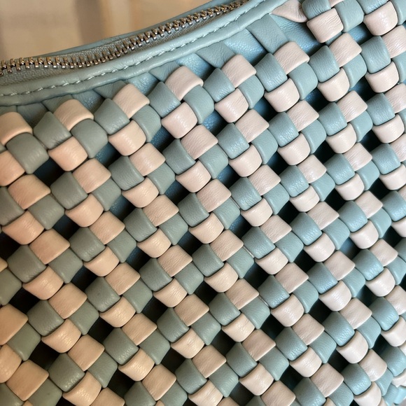 Sincerly Jules | Bags | Sincerely Jules Blue And White Woven Handbag ...